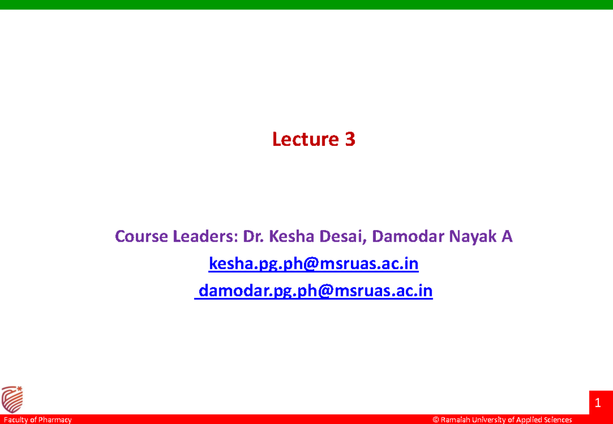 BP201T 3 Nervous system modified - 1 Lecture 3 Course Leaders: Dr. Kesha Desai, Damodar Nayak A ...
