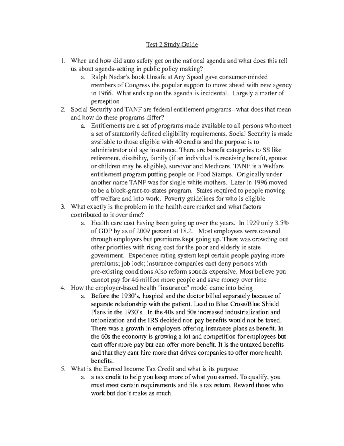Test 2 Study Guide - PSC 204 - Test 2 Study Guide When and how did auto ...