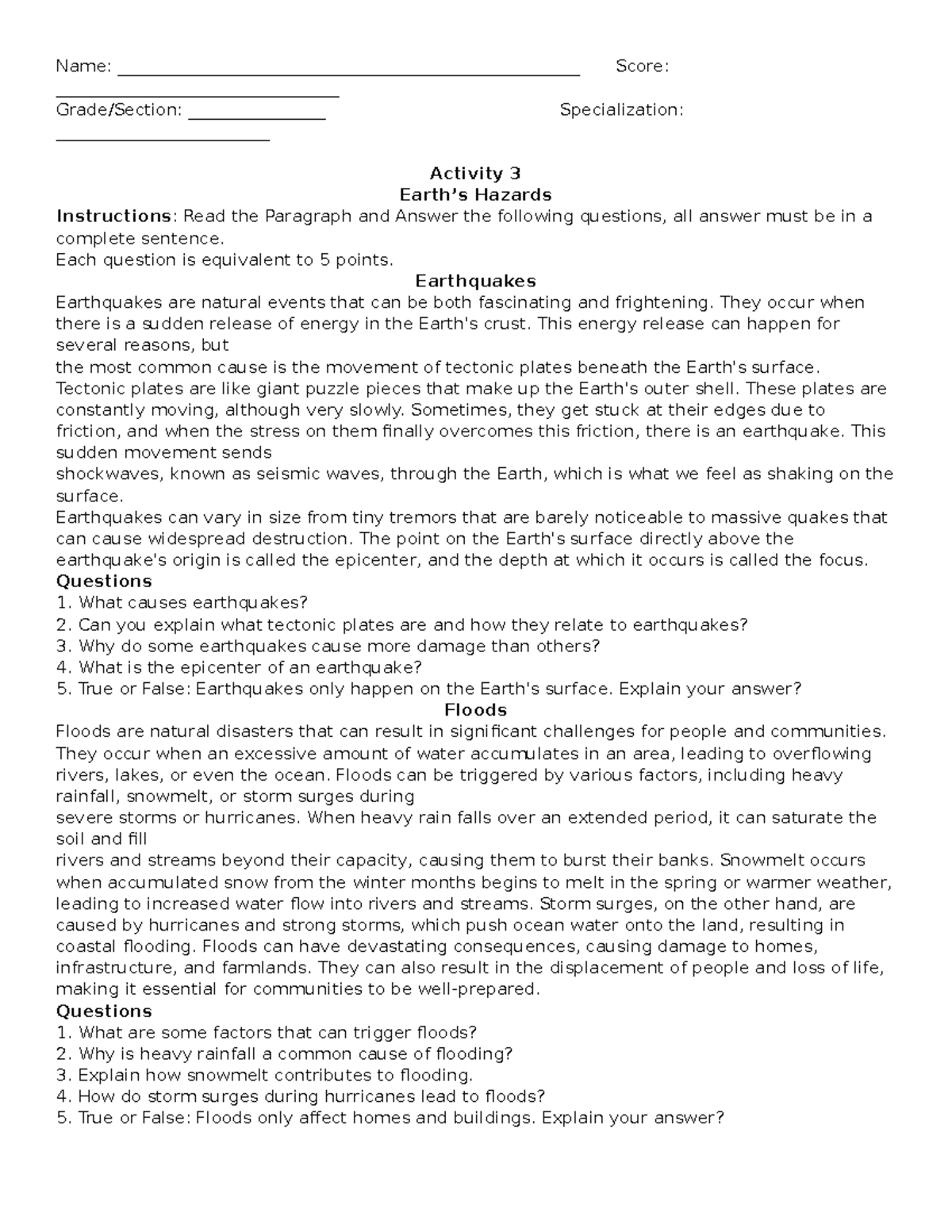 ELS Act. 3 - practice materials - Name