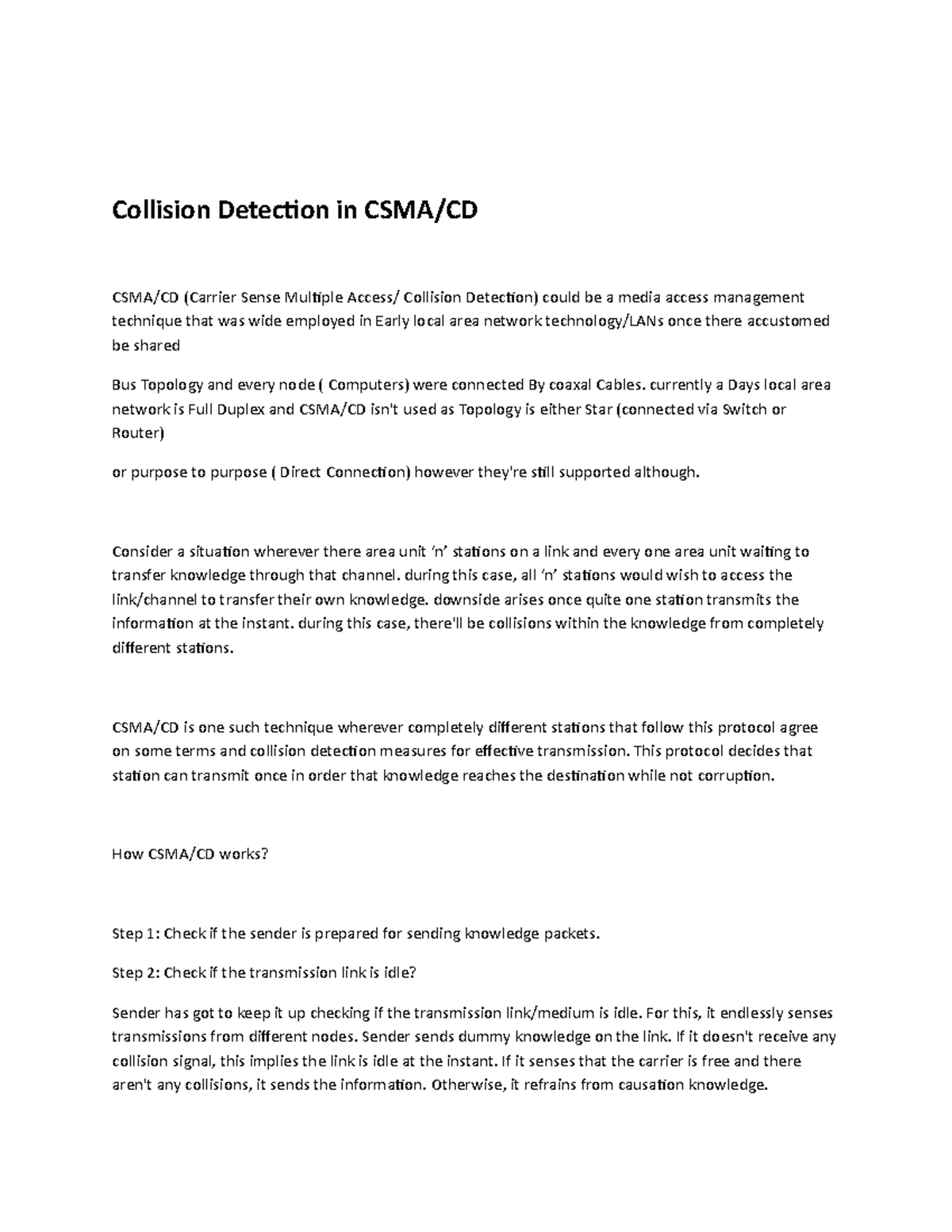 Collision Detection In Csmacd Collision Detection In Csmacd Csmacd Carrier Sense Multiple