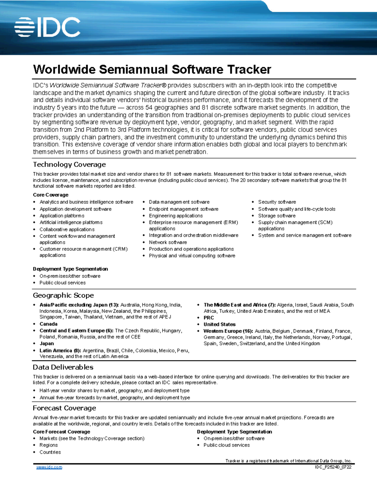 IDC Worldwide Semiannual Software Tracker - 2022 Jul - Tracker is a ...