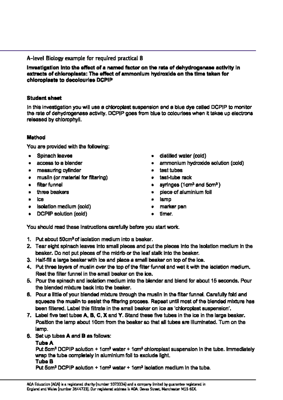 AQA A Level Biology Required Practical 8 - Biology example for required practical 8 ...