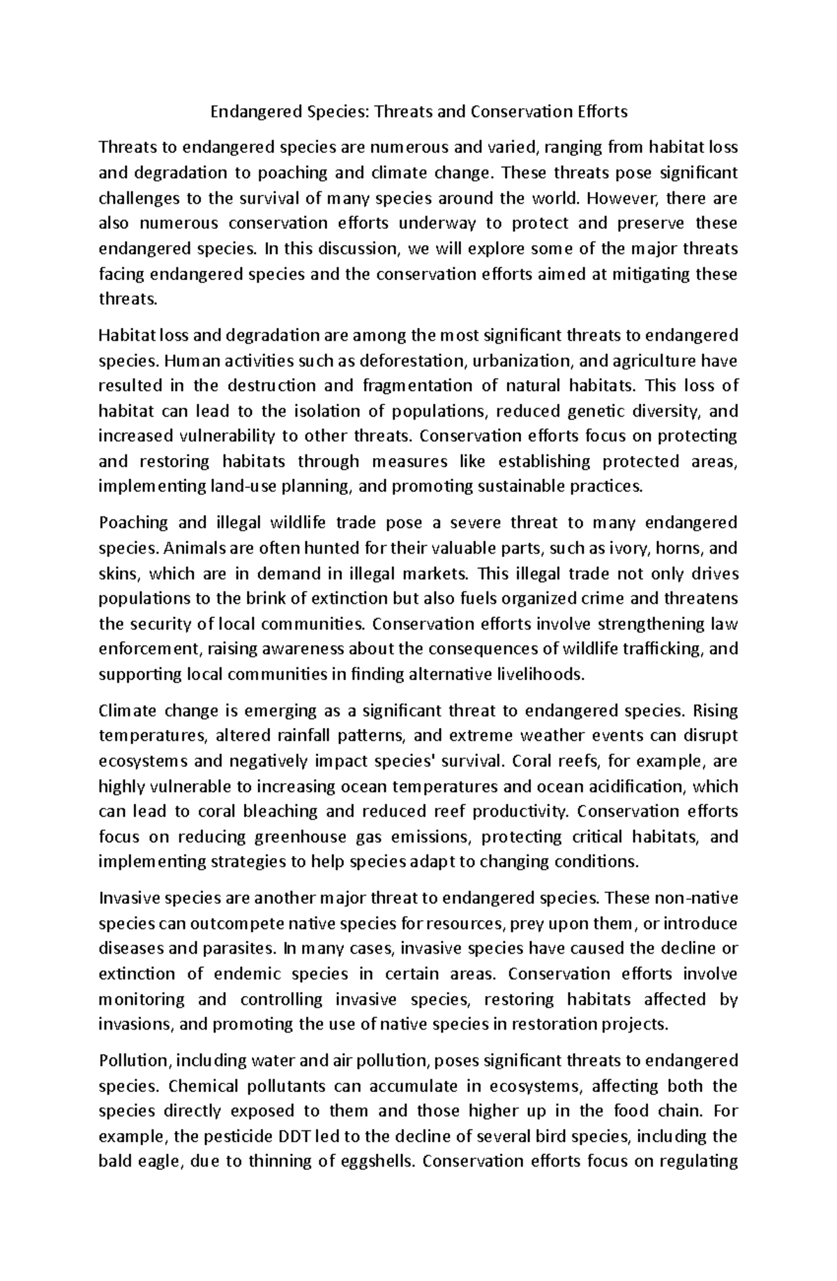 Endangered Species Threats and Conservation Efforts - These threats ...