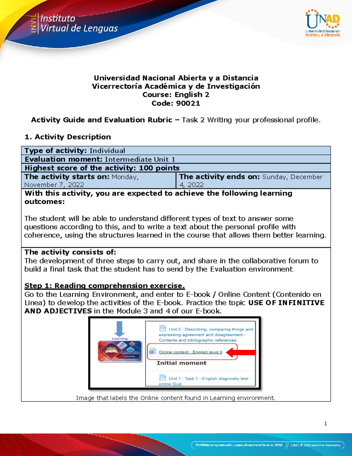 Activities guide and evaluation rubric - Unit 1 - Task 2 - Writing your ...
