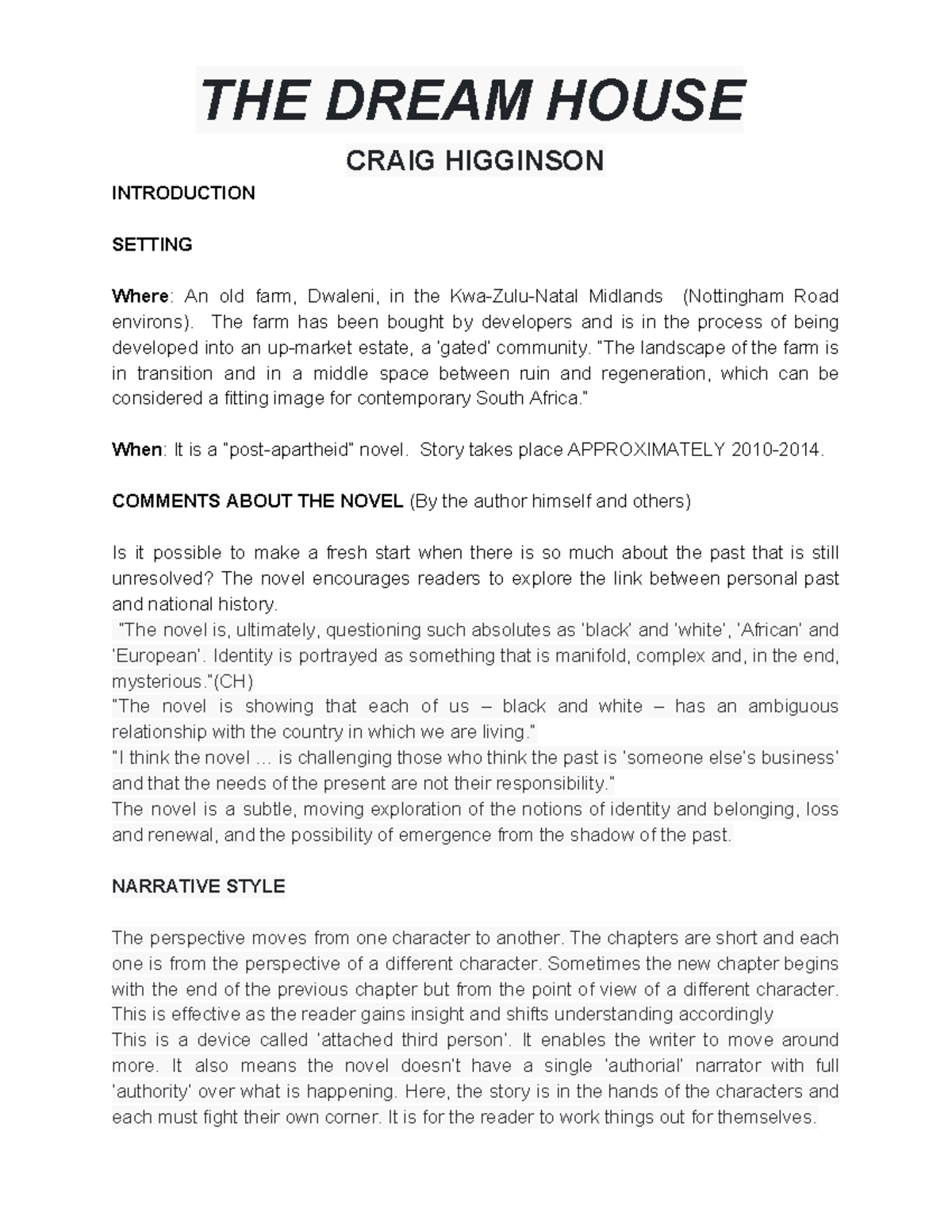 THE Dream House Chapter Summeries - ENG 320 - UP - Studocu