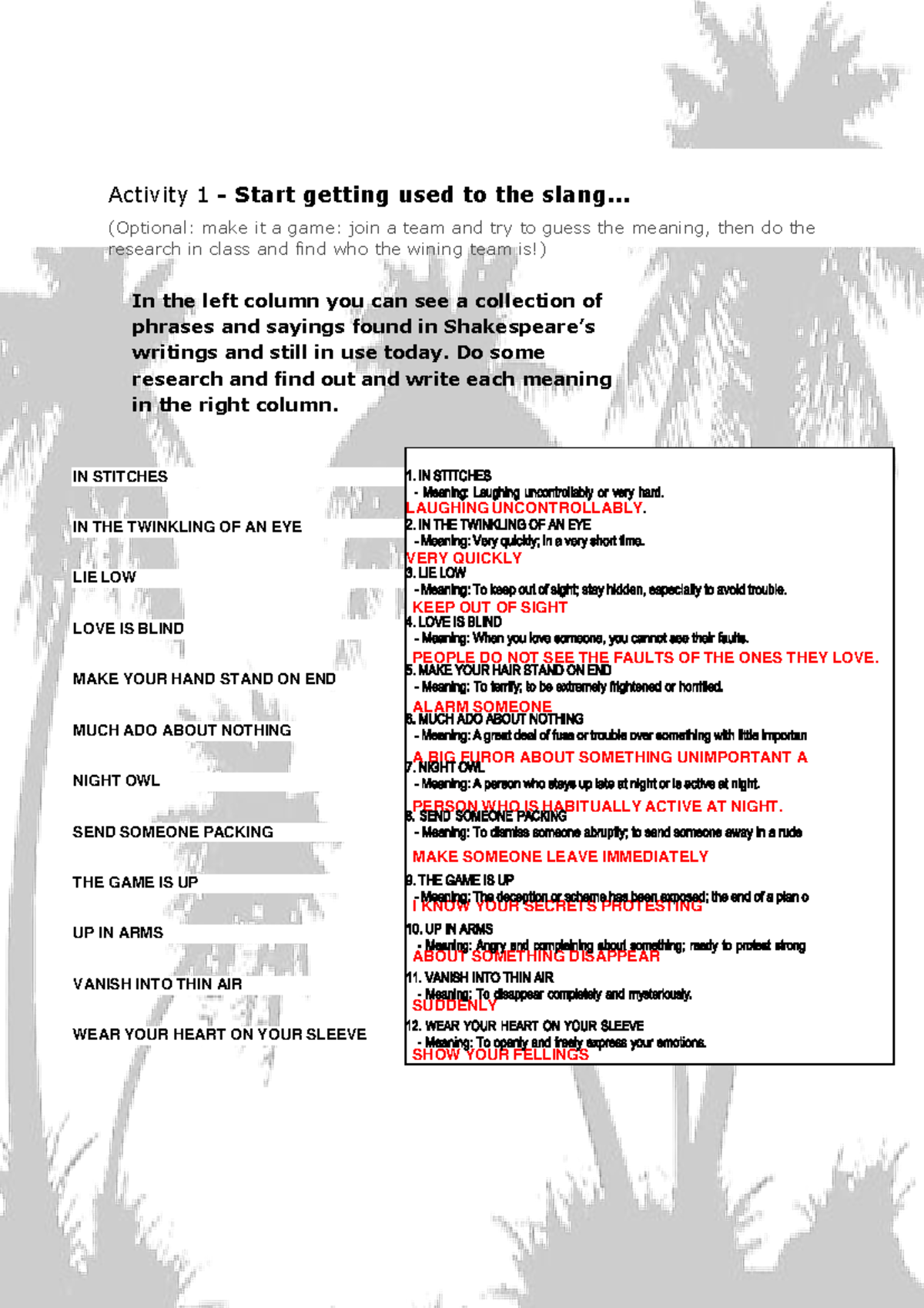 Activity - Actividad de ingles - Activity 1 - Start getting used to the ...