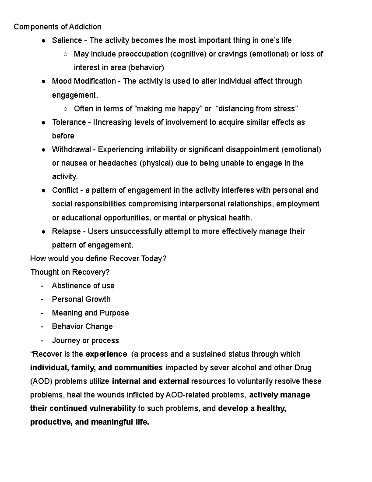 ADRS 3329 Notes #1 for test. - Components of Addiction Salience - The ...