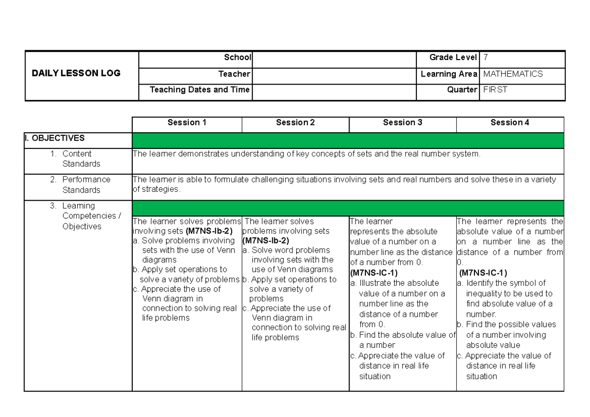 WEEK 3 - lesson plan - DAILY LESSON LOG School Grade Level 7 Teacher ...