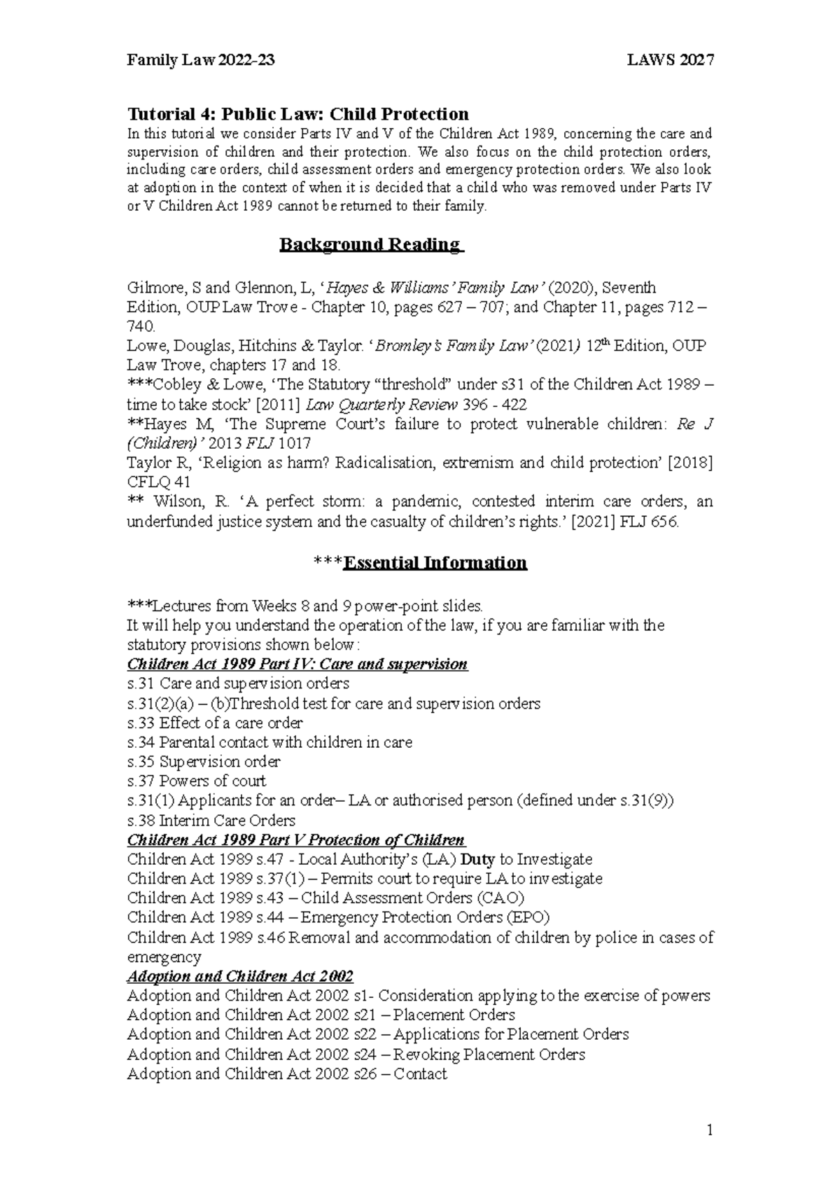 2022-23 - LAWS 2027 - Tutorial 4 -Updated - Child Protection 2021-22 ...