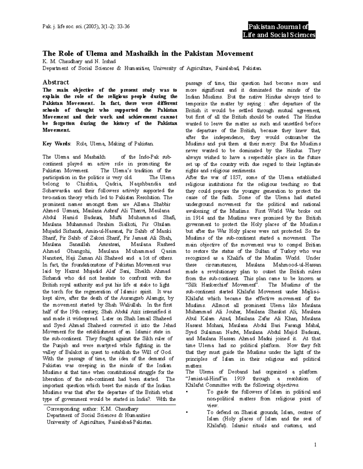 Pjlss 2005 33-36 - Pak. j. life soc. sci. (2005), 3(1-2): 33-36 ...