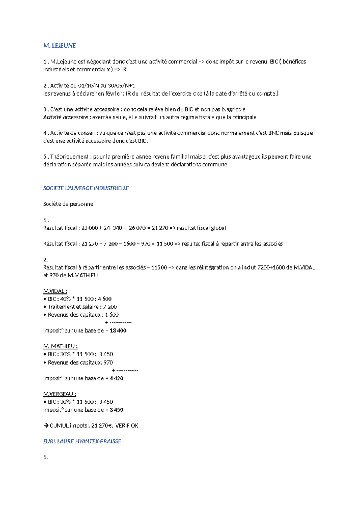Droit Fiscal Correction TD1 - M. LEJEUNE M est négociant donc c9est une ...