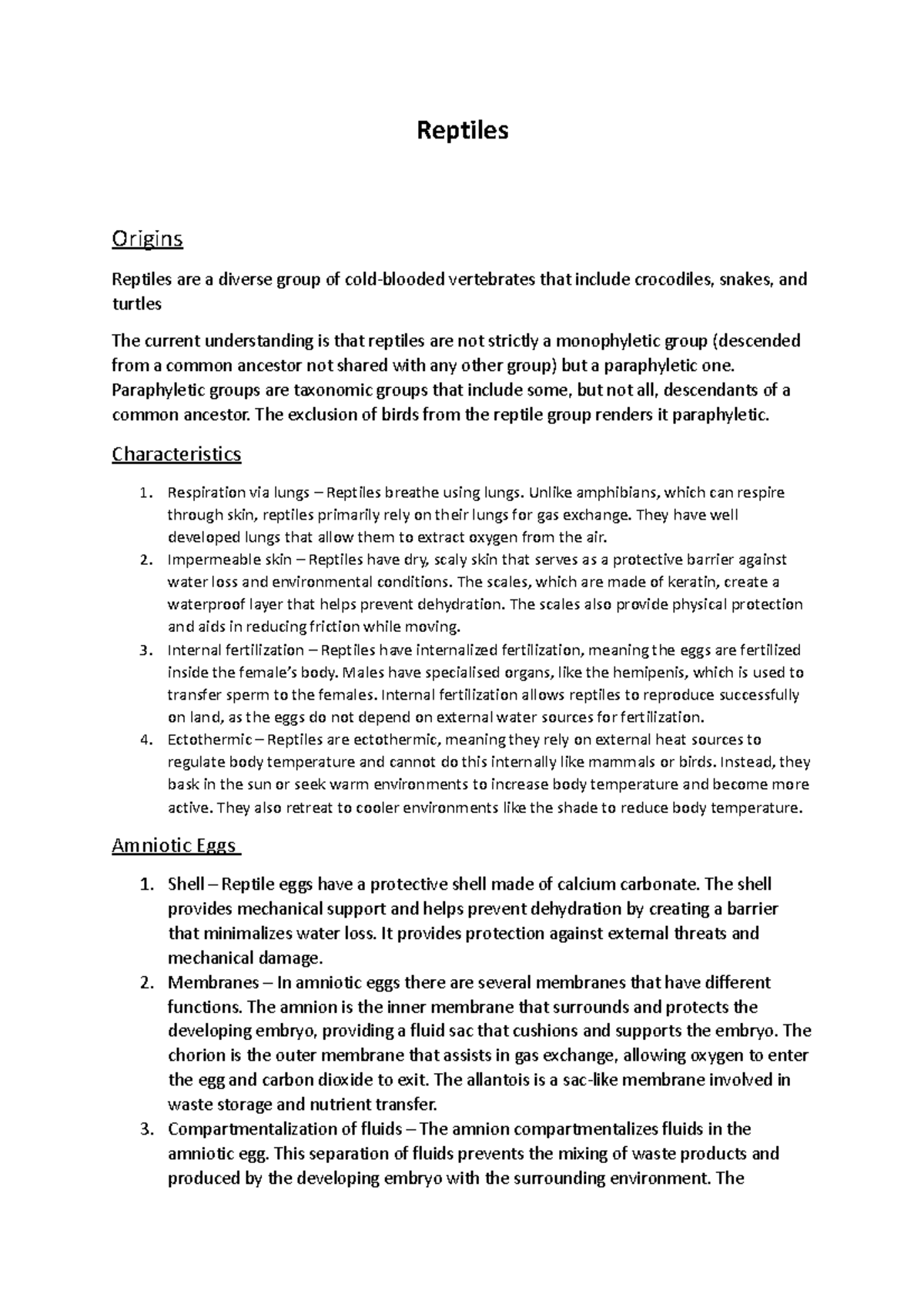 Reptiles - Lecture Notes - Reptiles Origins Reptiles are a diverse ...