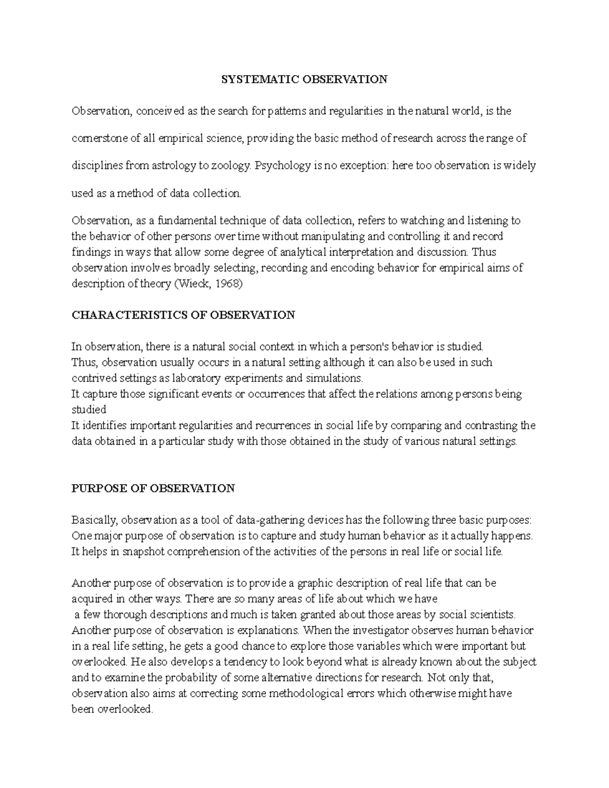 Systematic Observation final - SYSTEMATIC OBSERVATION Observation ...