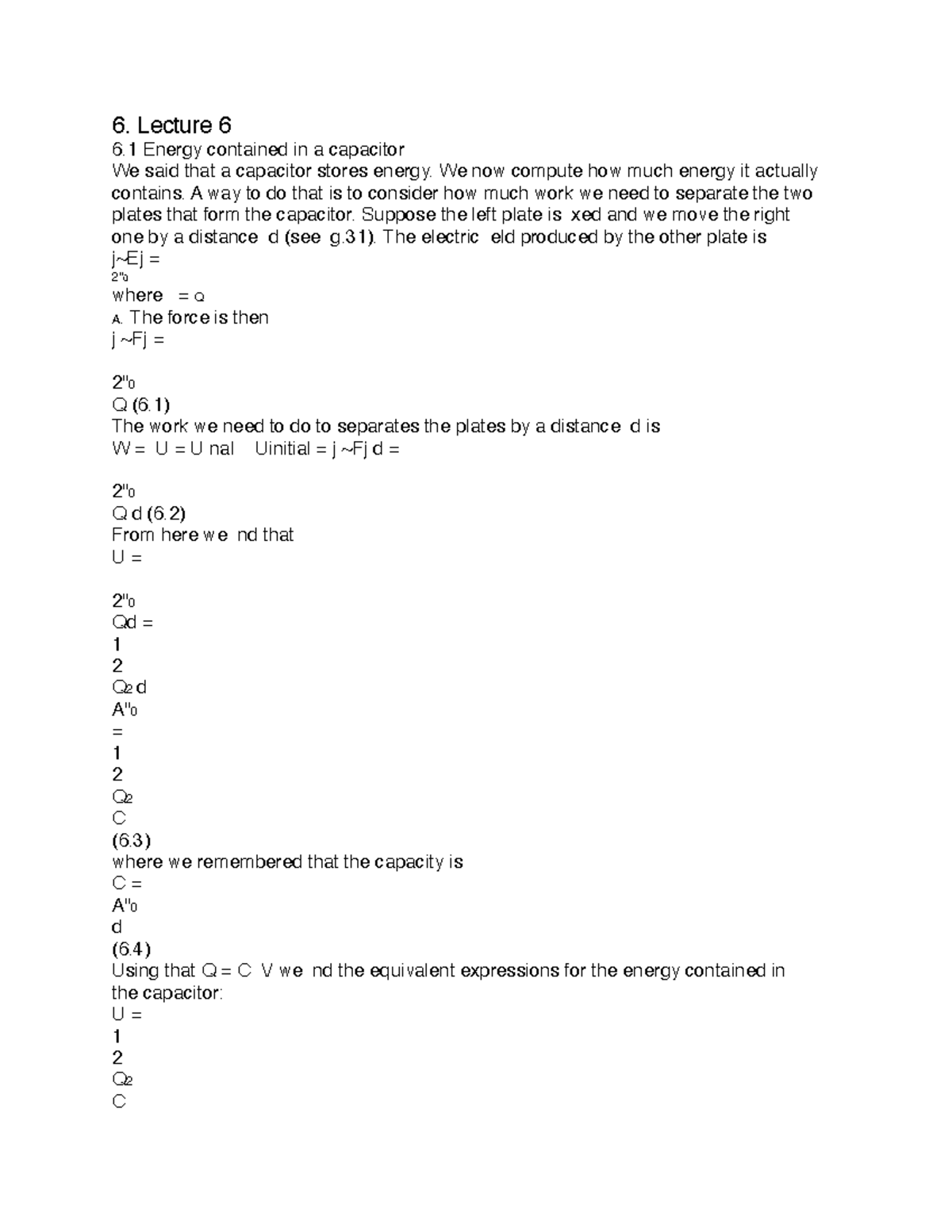 Phys 6 - lecture 6 physics class notes - 6. Lecture 6 6 Energy ...