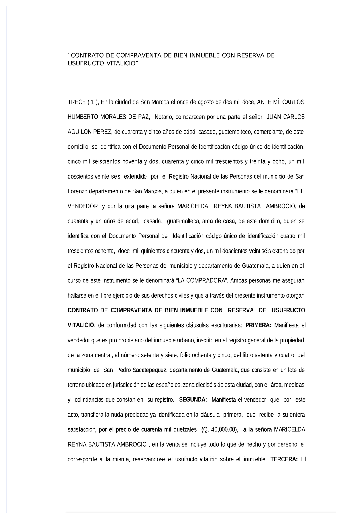 Usufructo Vitalicio - ACTAS NOTARIALES