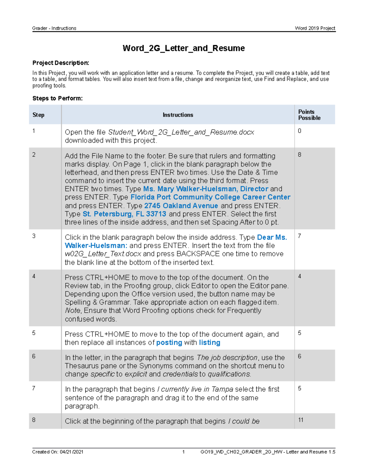 Word 2G Letter and Resume Instructions - Grader - Instructions Word ...