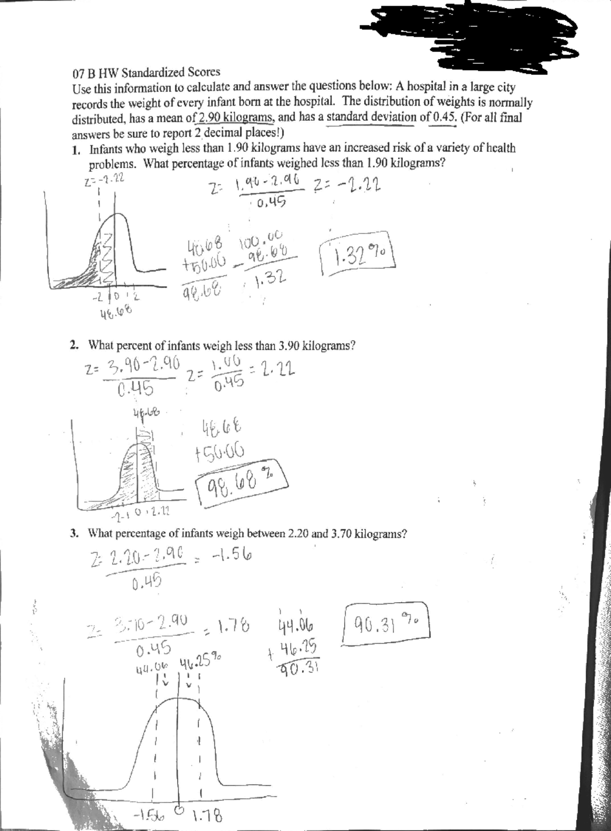 07B HW - Standardized Scores Worksheet - PSY3104 - Studocu