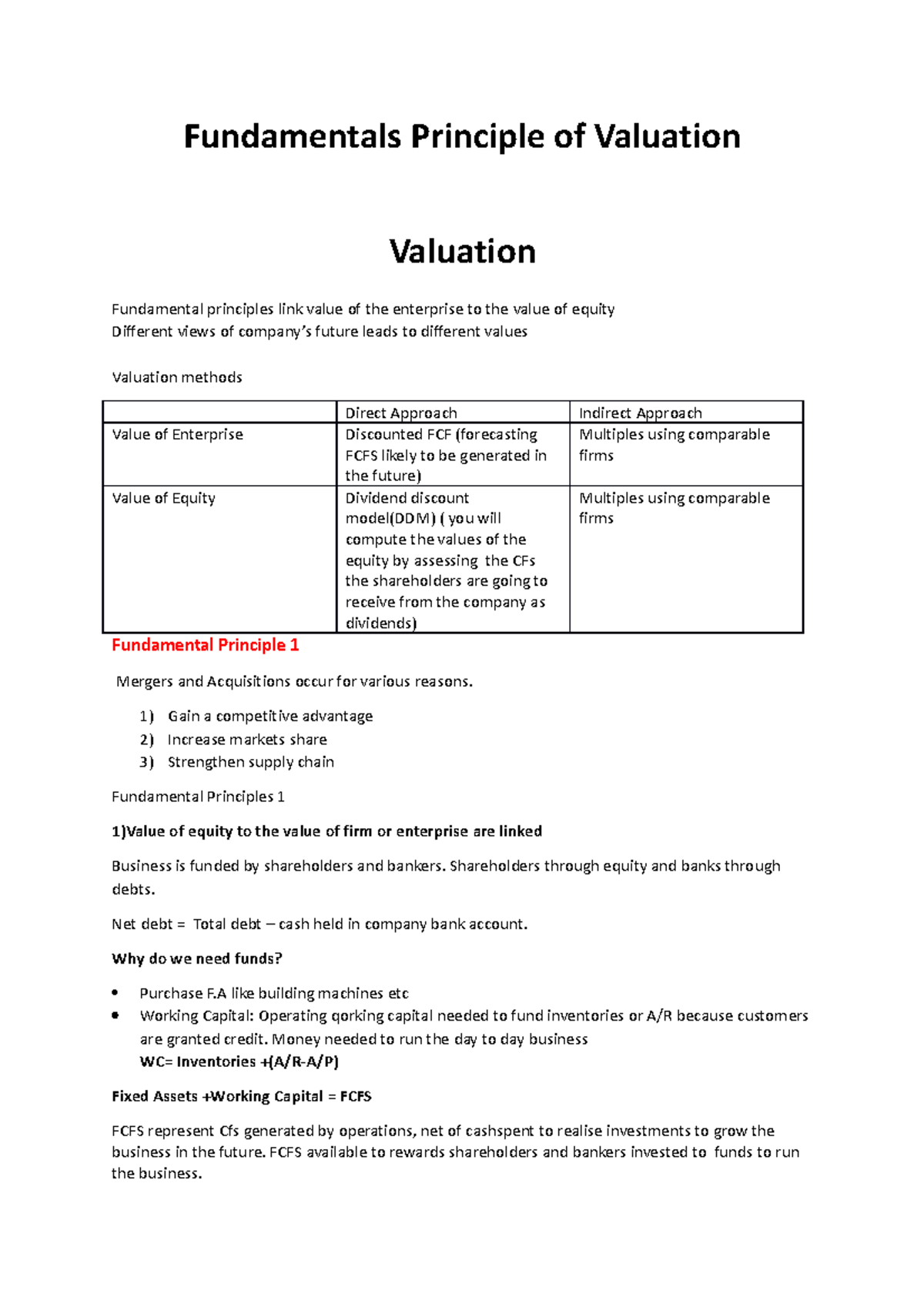 Accounting and Finance Valuation - Fundamentals Principle of Valuation ...
