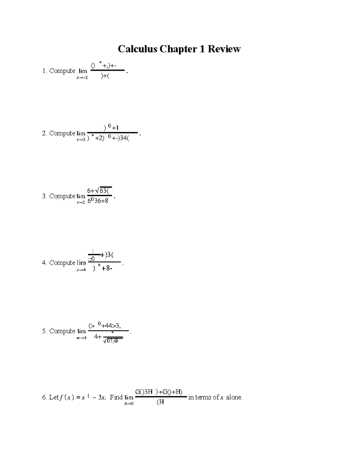 Calculus 140 Microsoft Word - Review CH 1 - Calculus Chapter 1 Review ...