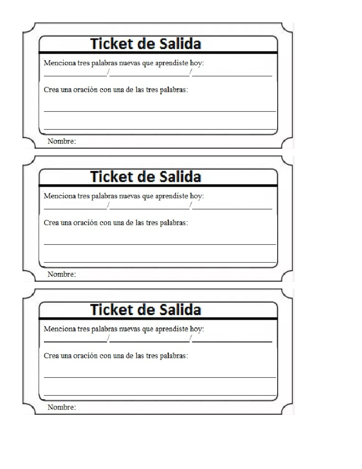Ticket Salida - material complementario clases - Ticket de Salida ...