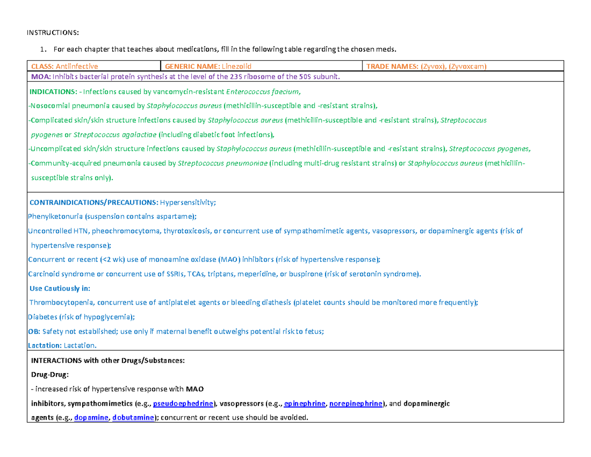Linezolid - INSTRUCTIONS: For each chapter that teaches about ...