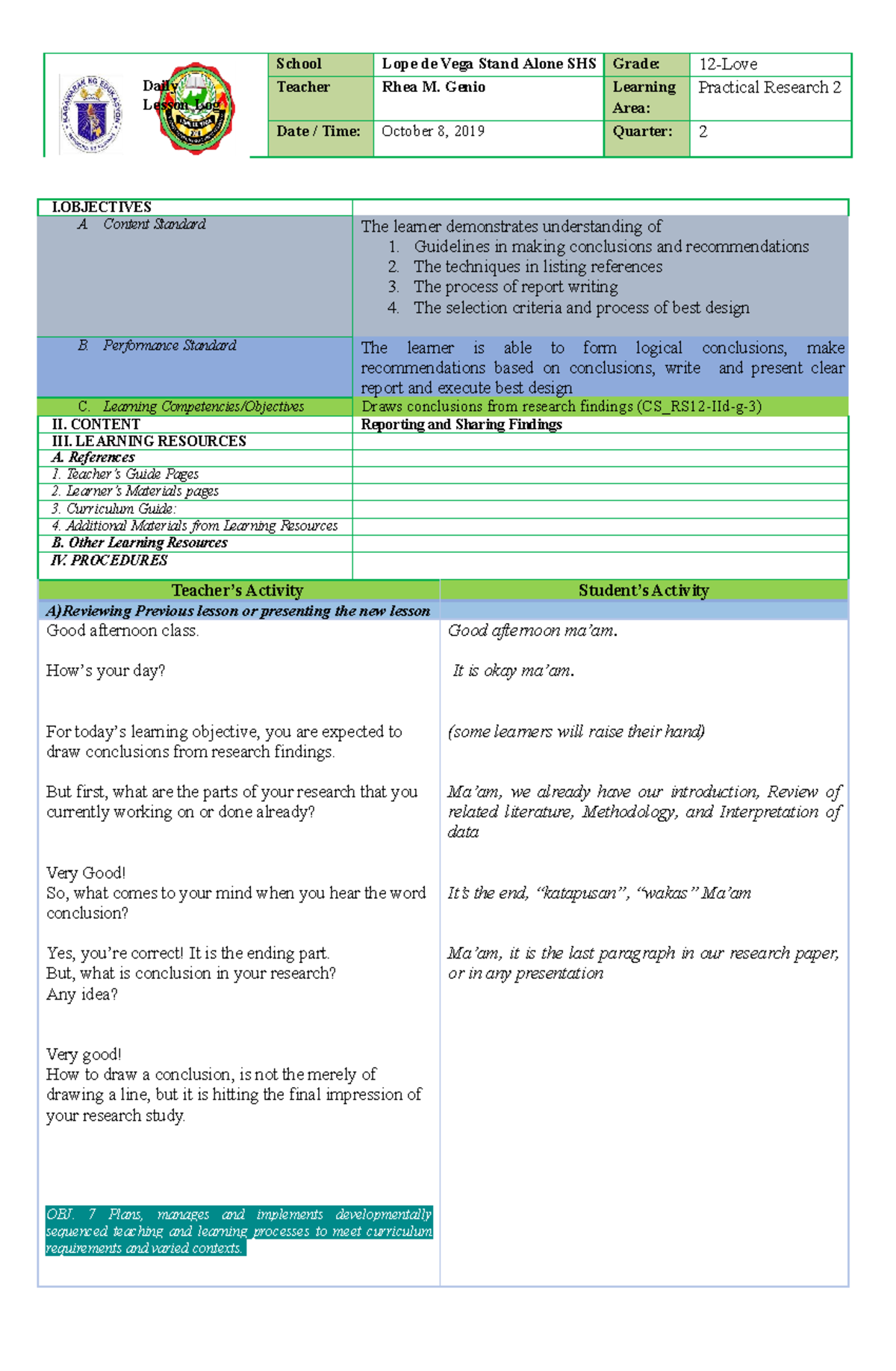 Dlp for practical research 2 cot 2 - School Lope de Vega Stand Alone ...