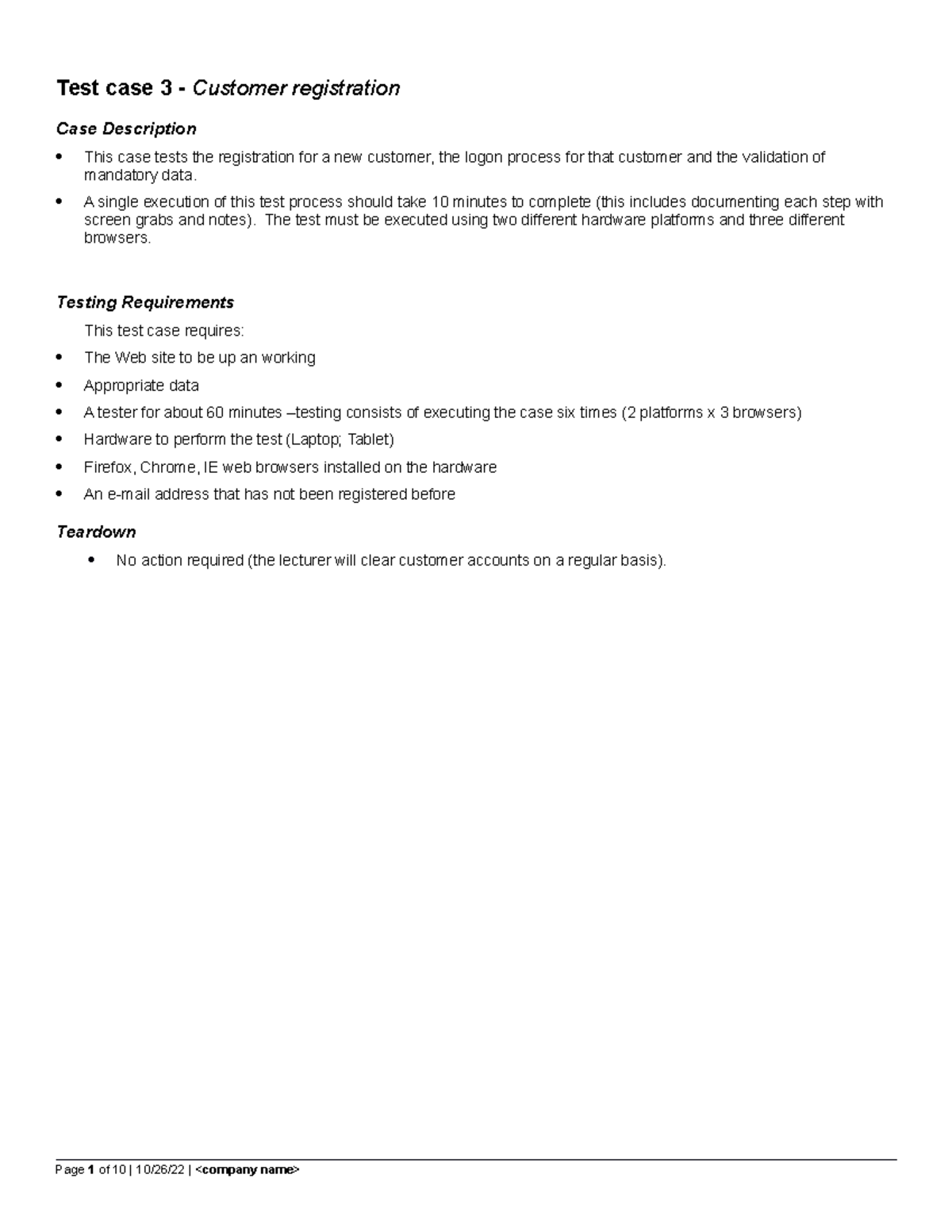 2020 Test Case 3 2020 Test Case 3 Test Case 3 Customer Registration Case Description This