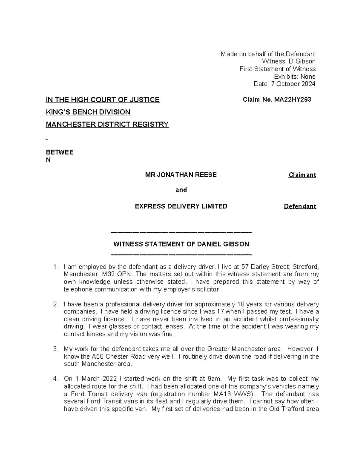 WS11 Reese Witness Statement of Daniel Gibson W6 - Made on behalf of ...