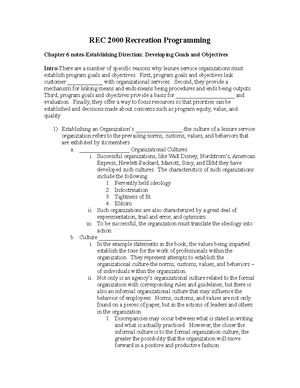 Chapter 10 notes, students 05 - REC 2000 Recreation Programming Chapter ...