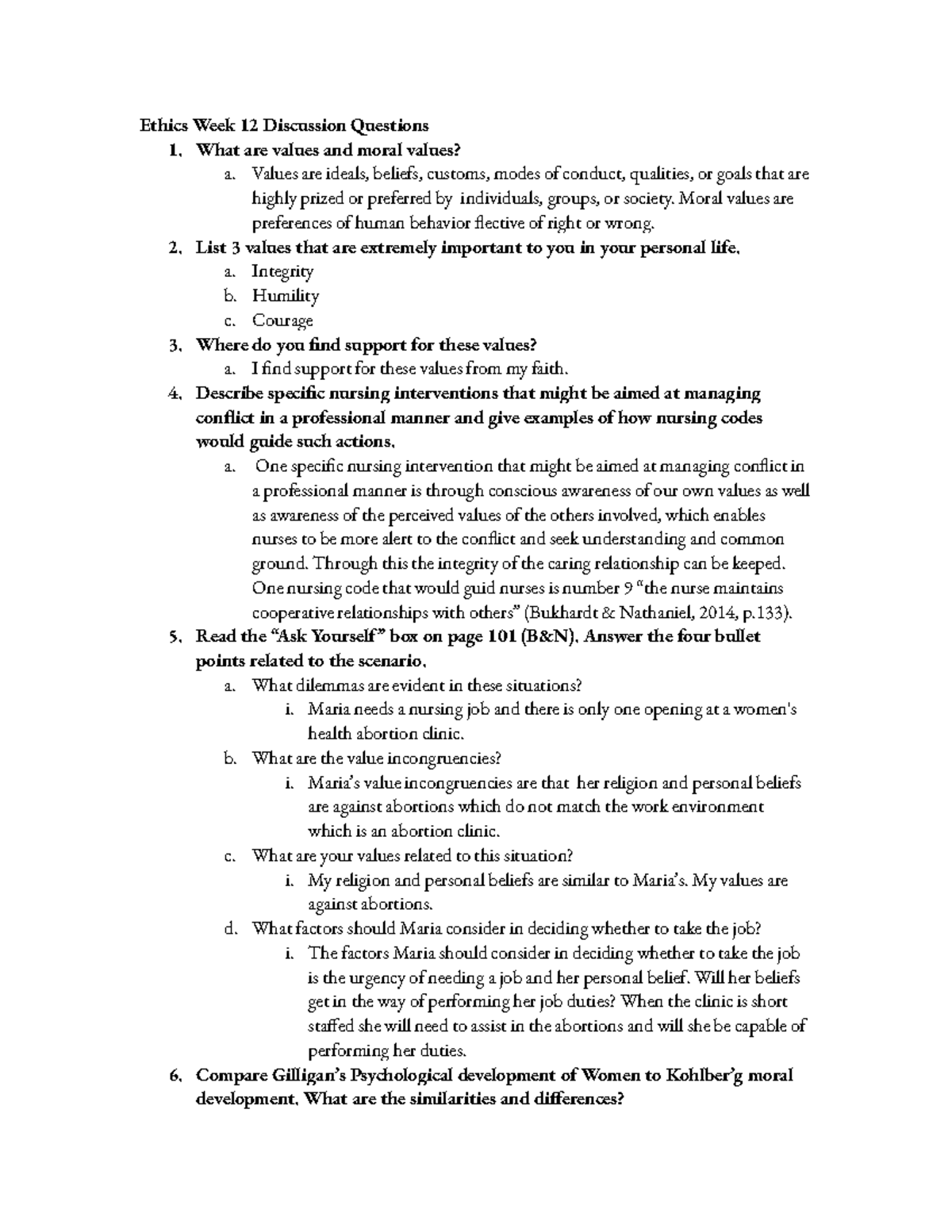 Week 12 Discussion Questions Value - Ethics Week 12 Discussion ...