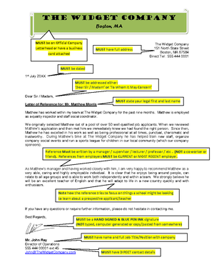 Letter of Recommendation (LOR) Example - The Widget Company 151 North ...