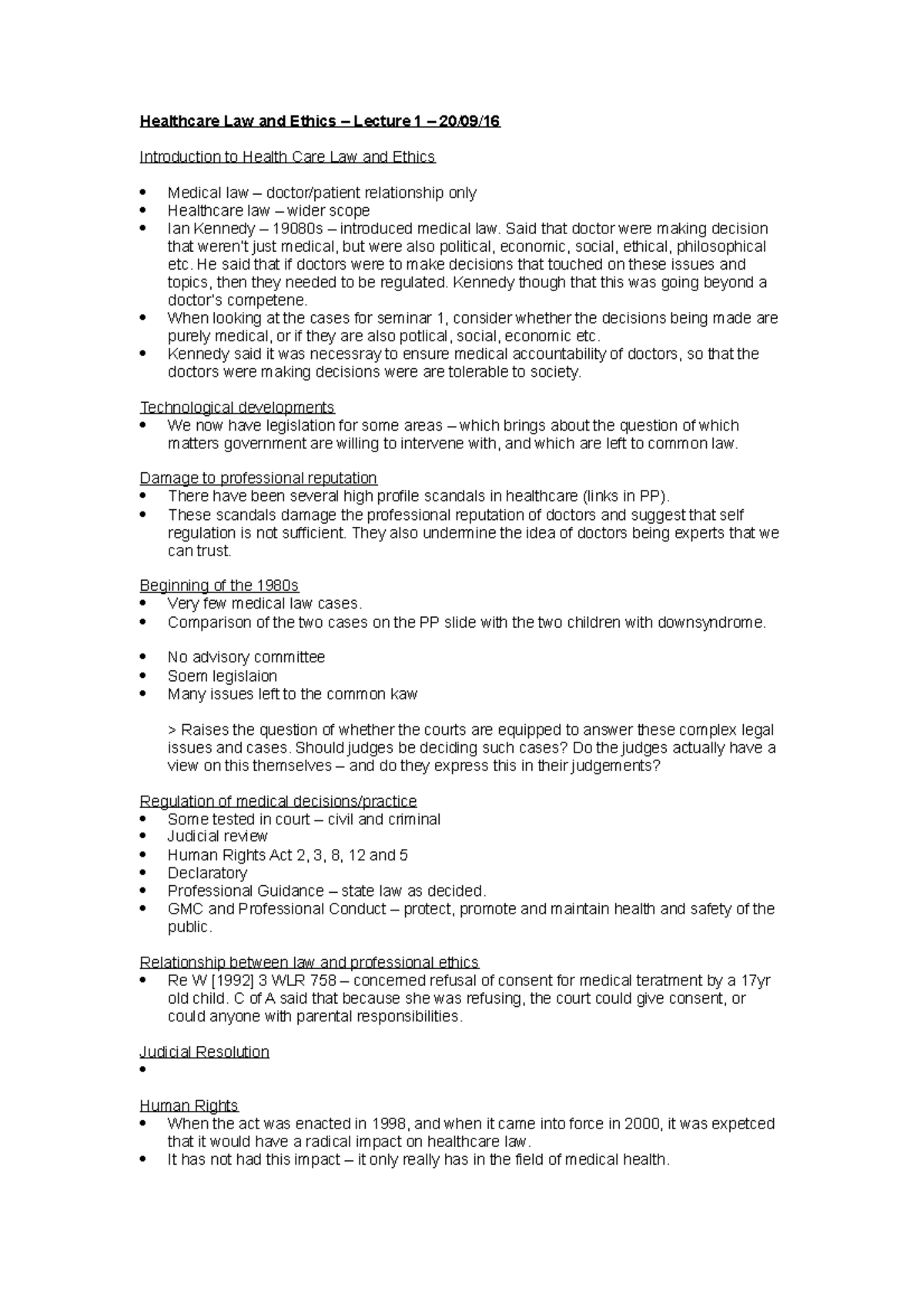 Healthcare Law and Ethics – Lecture 1 - Healthcare Law and Ethics ...