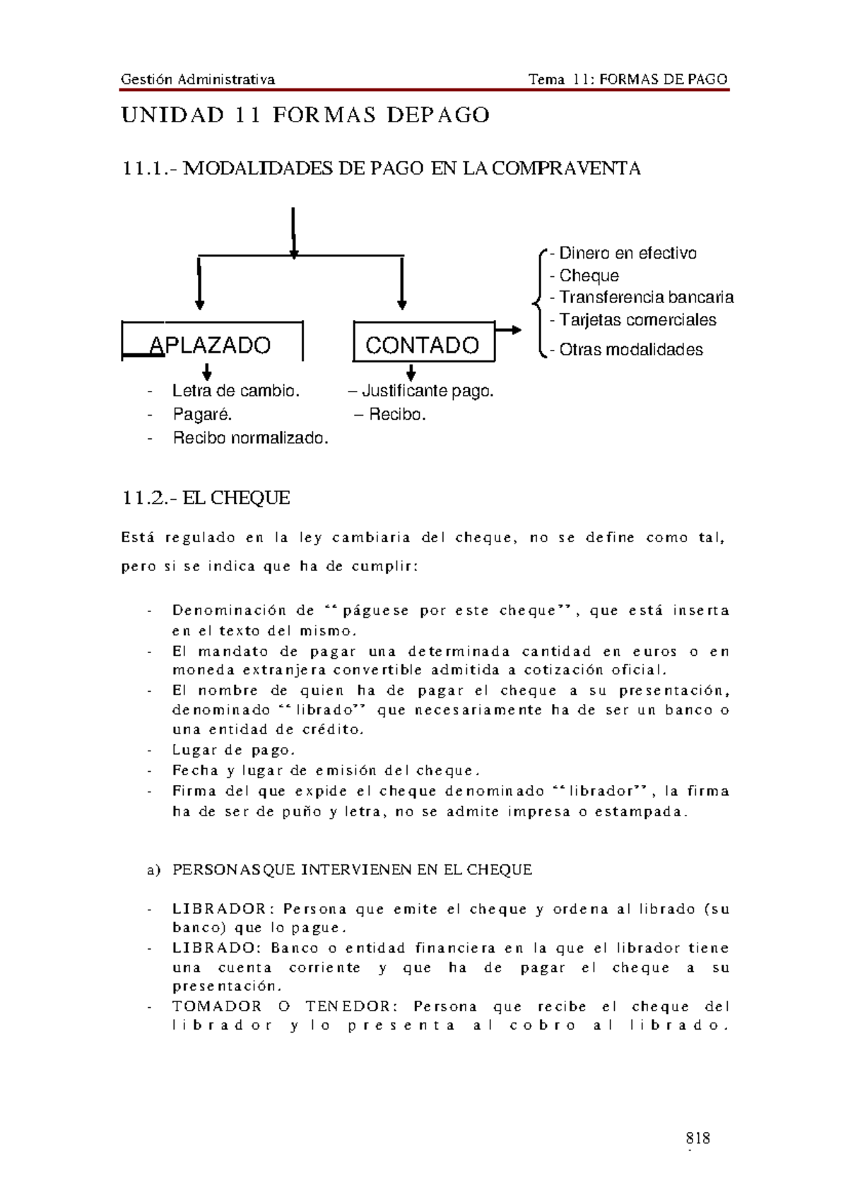 Formas de pago el cheque - 818 U N ID AD 1 1 F OR M A S DE P A G O 11 ...