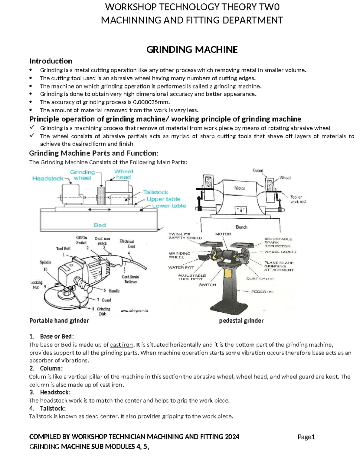 Grinding notes (Autosaved) - MACHINNING AND FITTING DEPARTMENT GRINDING ...