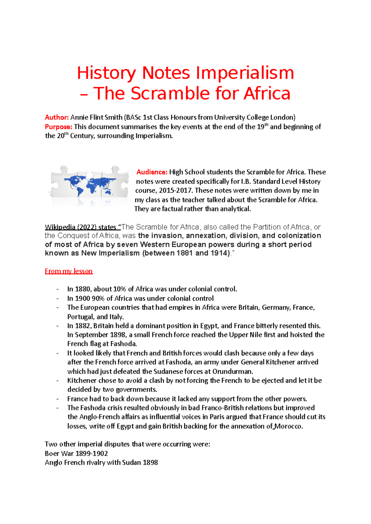 History notes imperialism the scramble for africa introductory notes ...