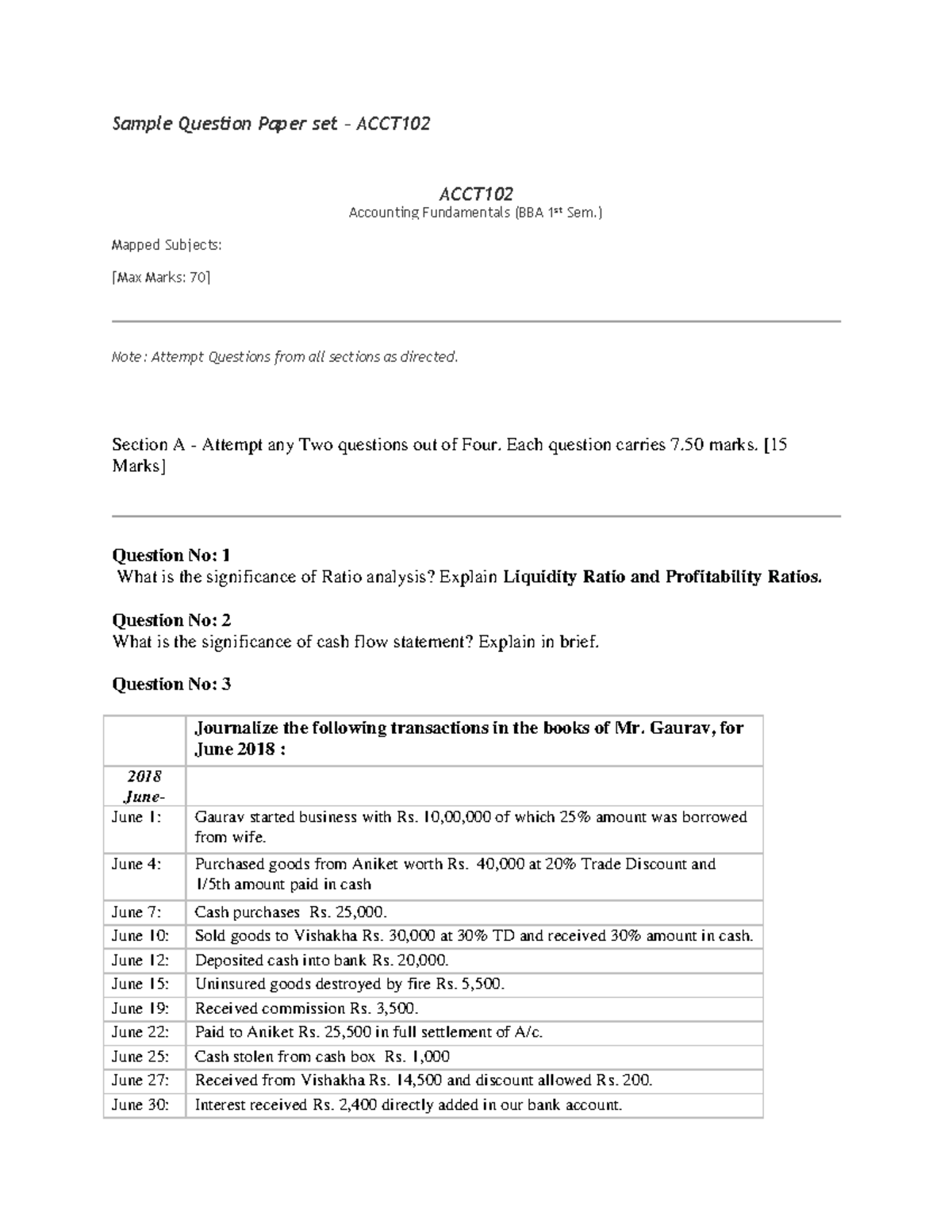Accounting Fundamentals- Sample QP - Sample Question Paper set – ACCT ...