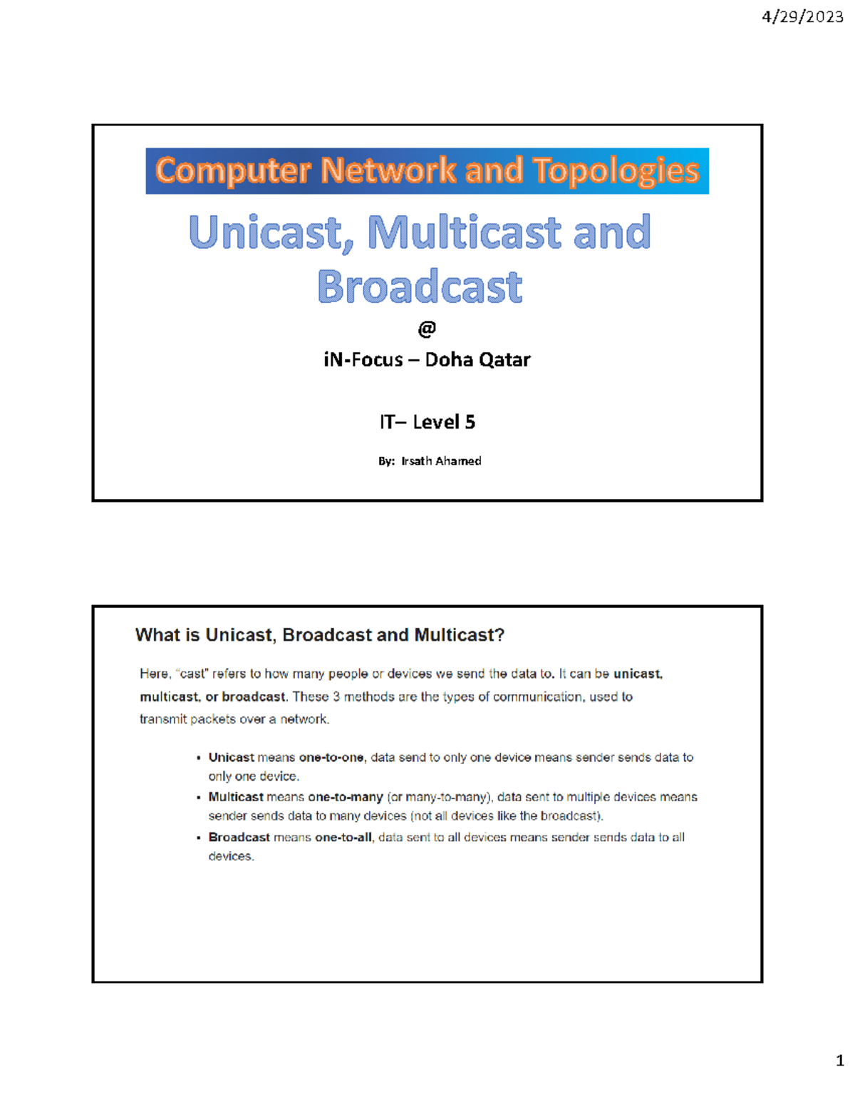 Unicast, Multicast and Broadcast - Information & Communication ...