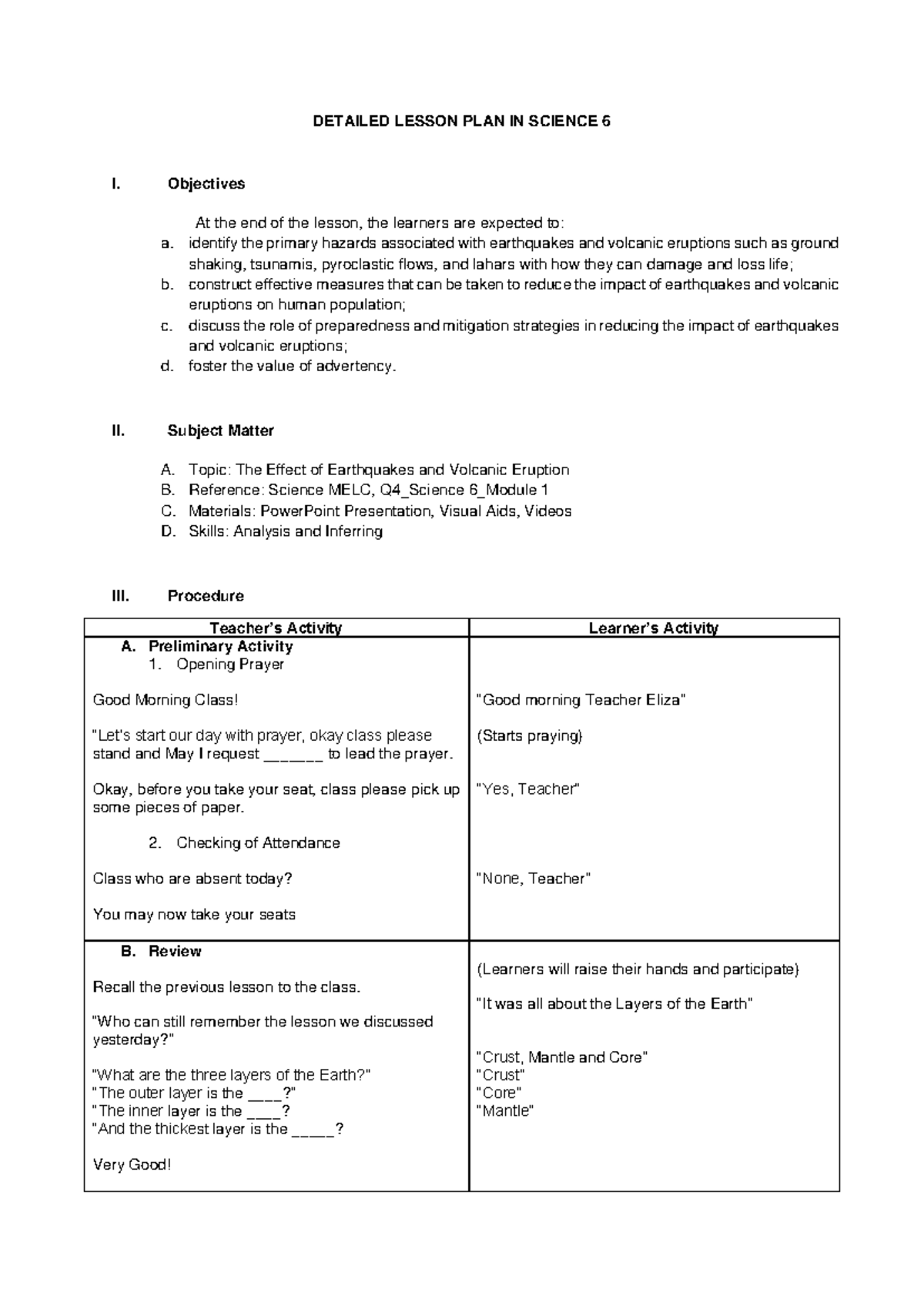Detailed Lesson PLAN IN Science 6 - DETAILED LESSON PLAN IN SCIENCE 6 I ...