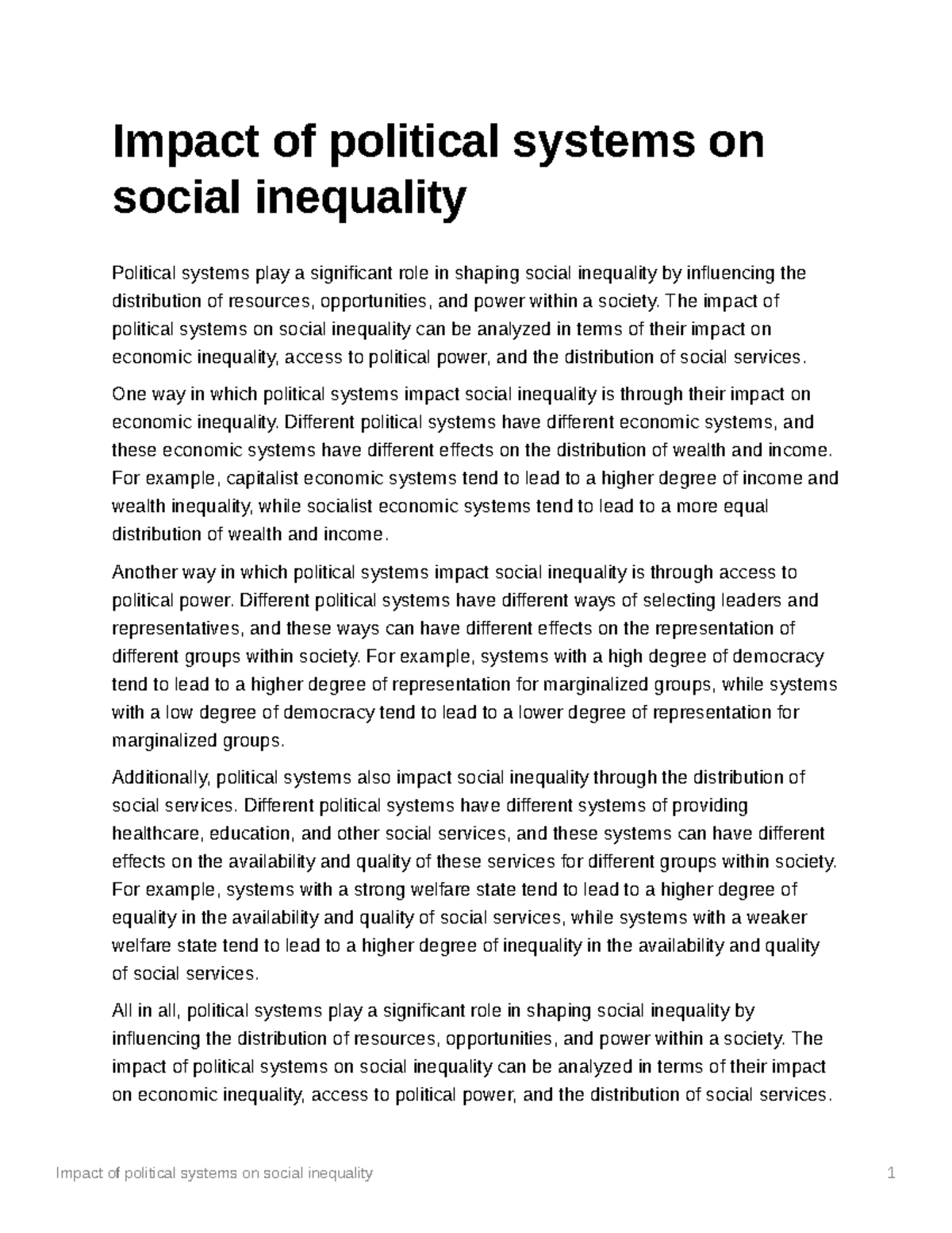 Impact of political systems on social inequality - The impact of ...