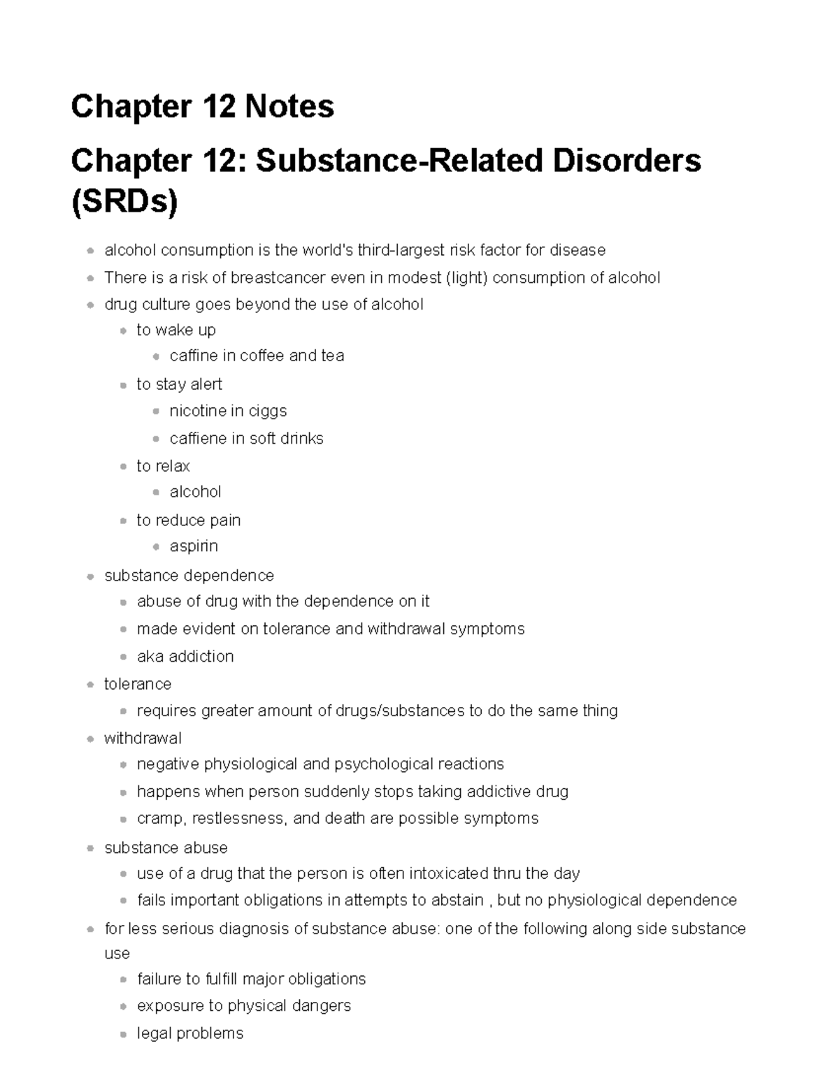 Chapter 12 Notes - PS280 - Chapter 12 Notes Chapter 12: Substance ...