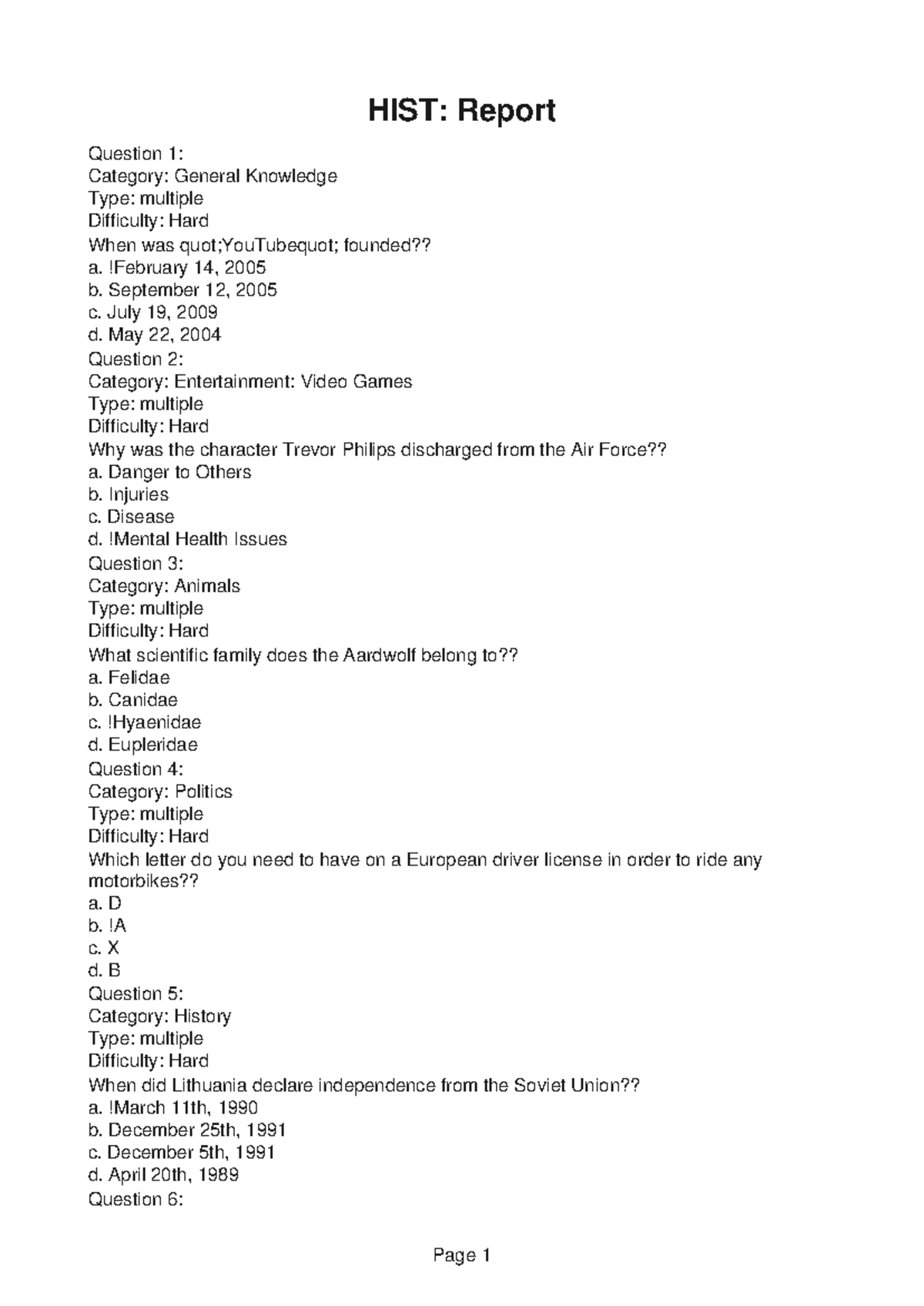 HIST226 Research 10 - History - HIST: Report Question 1: Category ...