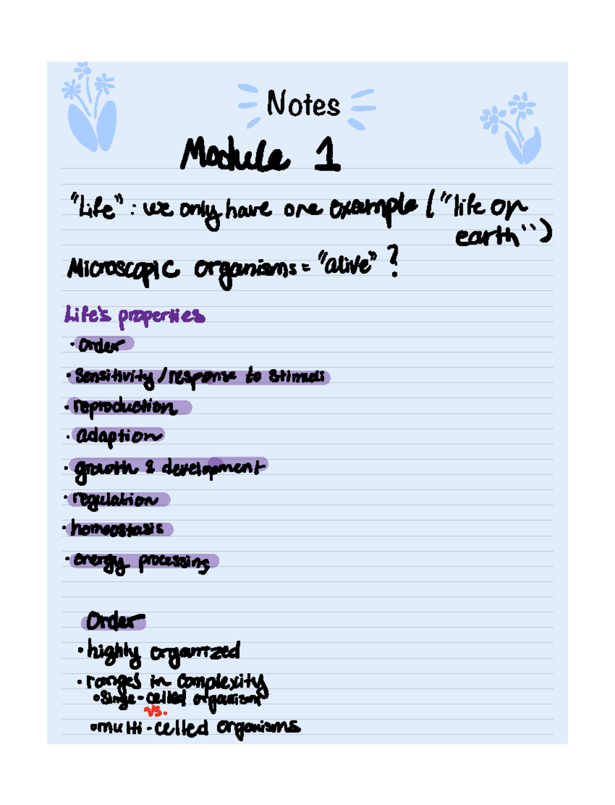 BIO 113- Module 1 - i É E iggy Notes Notes Module 1 Life we only have ...