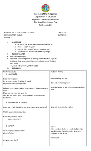 Text structures - lesson plan - Grades 12 LESSON PLAN School CNHS Grade ...