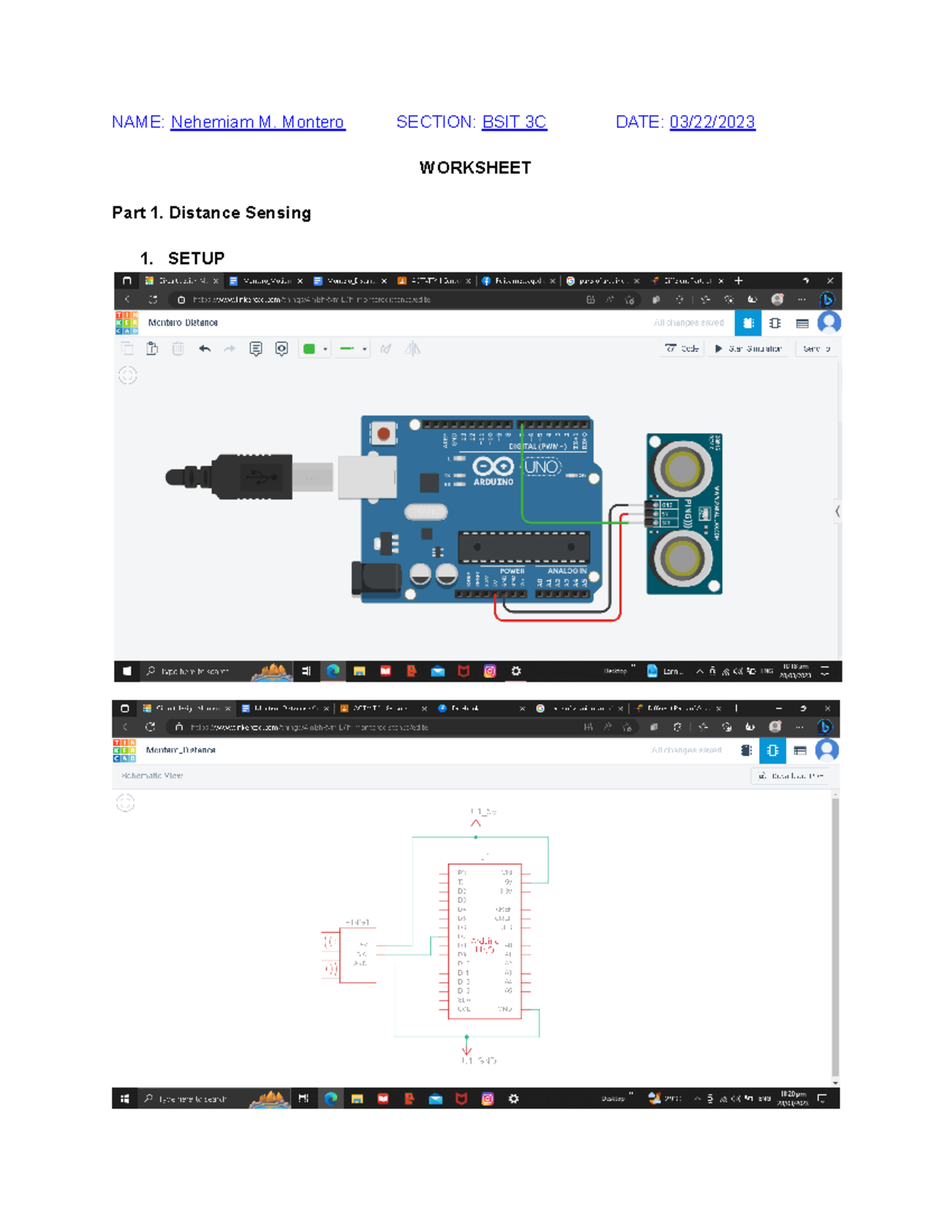 Distance Sensor in Tinkercad - NAME: Nehemiam M. Montero SECTION: BSIT ...