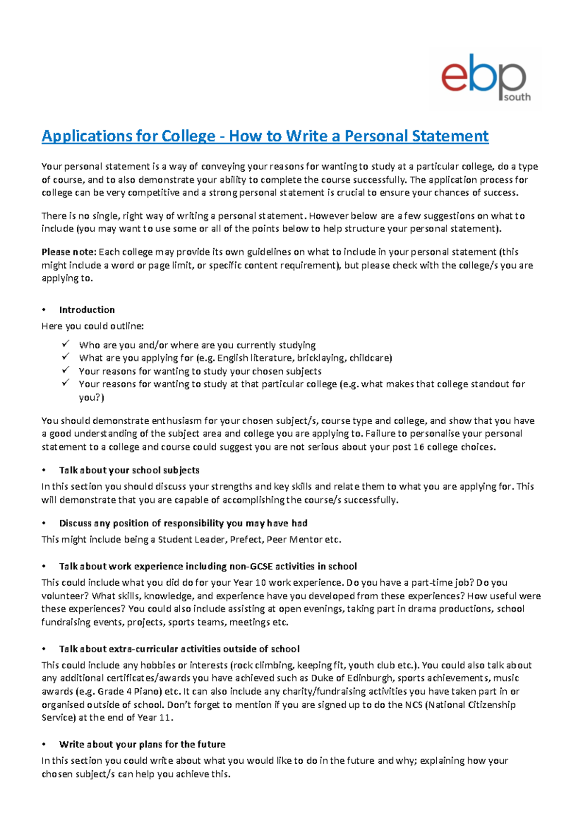 Writing a personal statement - Applications for College -­‐ How to ...