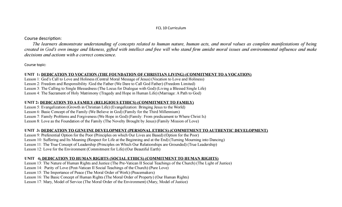 FCL 10 Curriculum - FCL 10 Curriculum Course description: The learners ...