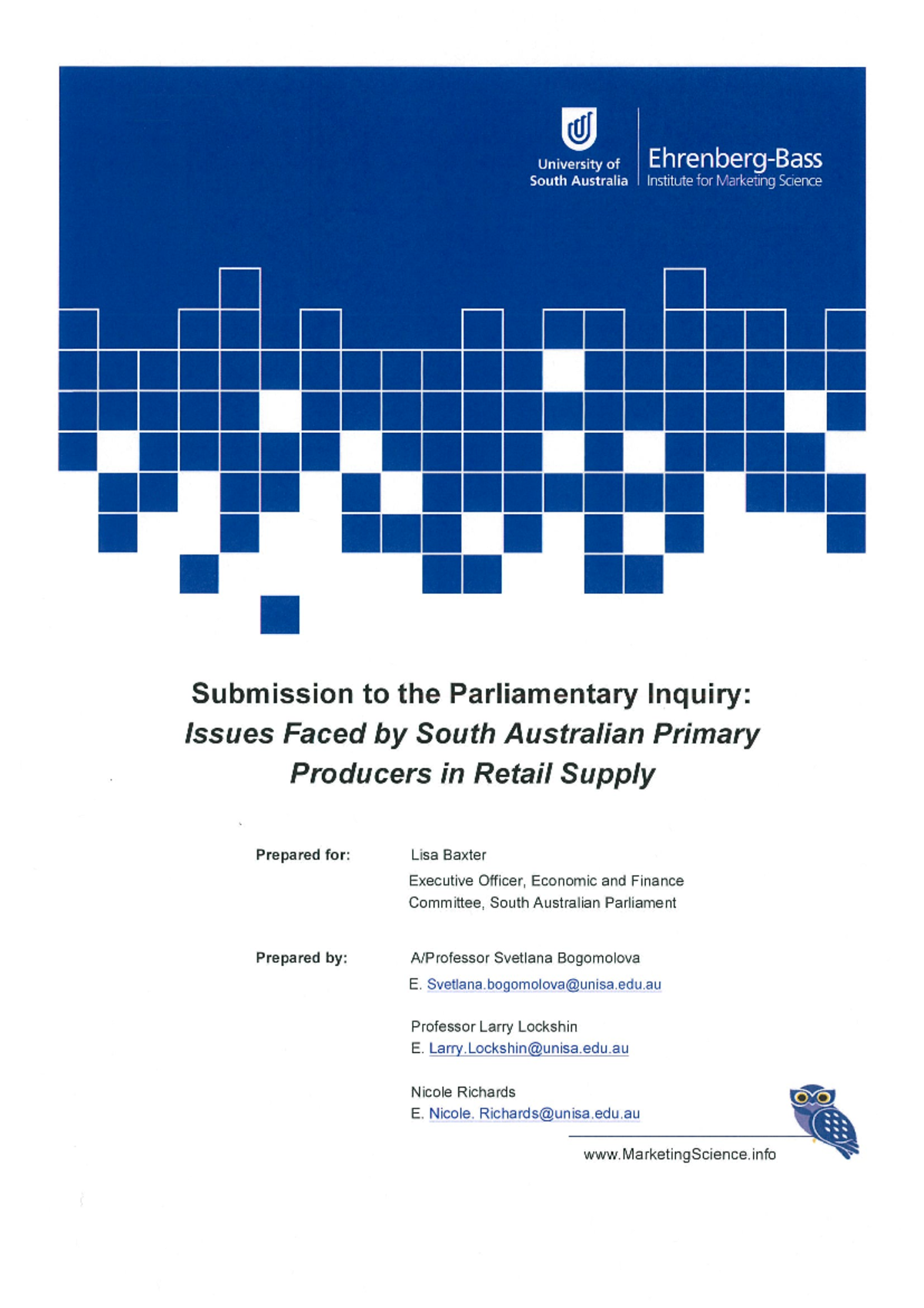 Reading 3.3 EBI SA Parliament submission - U University of South ...
