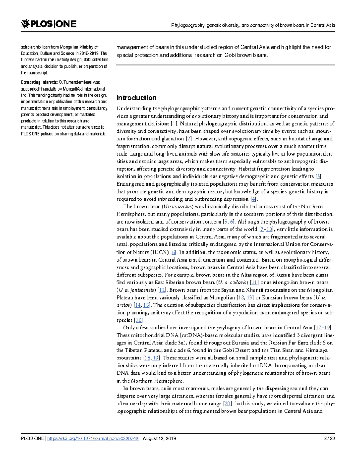 Phylogeography, genetic diversity, and connectivity of brown bear ...