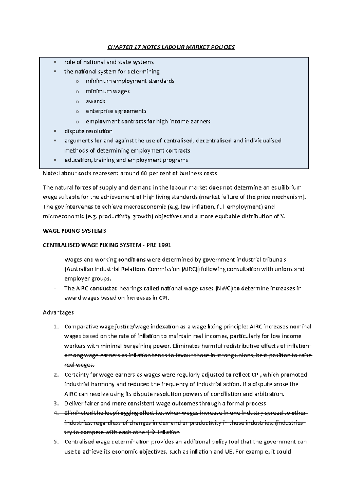 ECON1102 Notes - CH17 Labour Market - CHAPTER 17 NOTES LABOUR MARKET ...