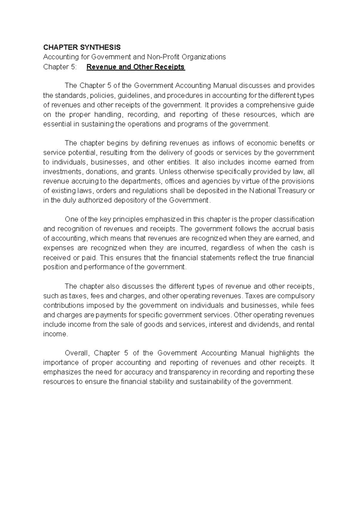 Chapter 5 Synthesis - Summary BS Accountancy - CHAPTER SYNTHESIS ...
